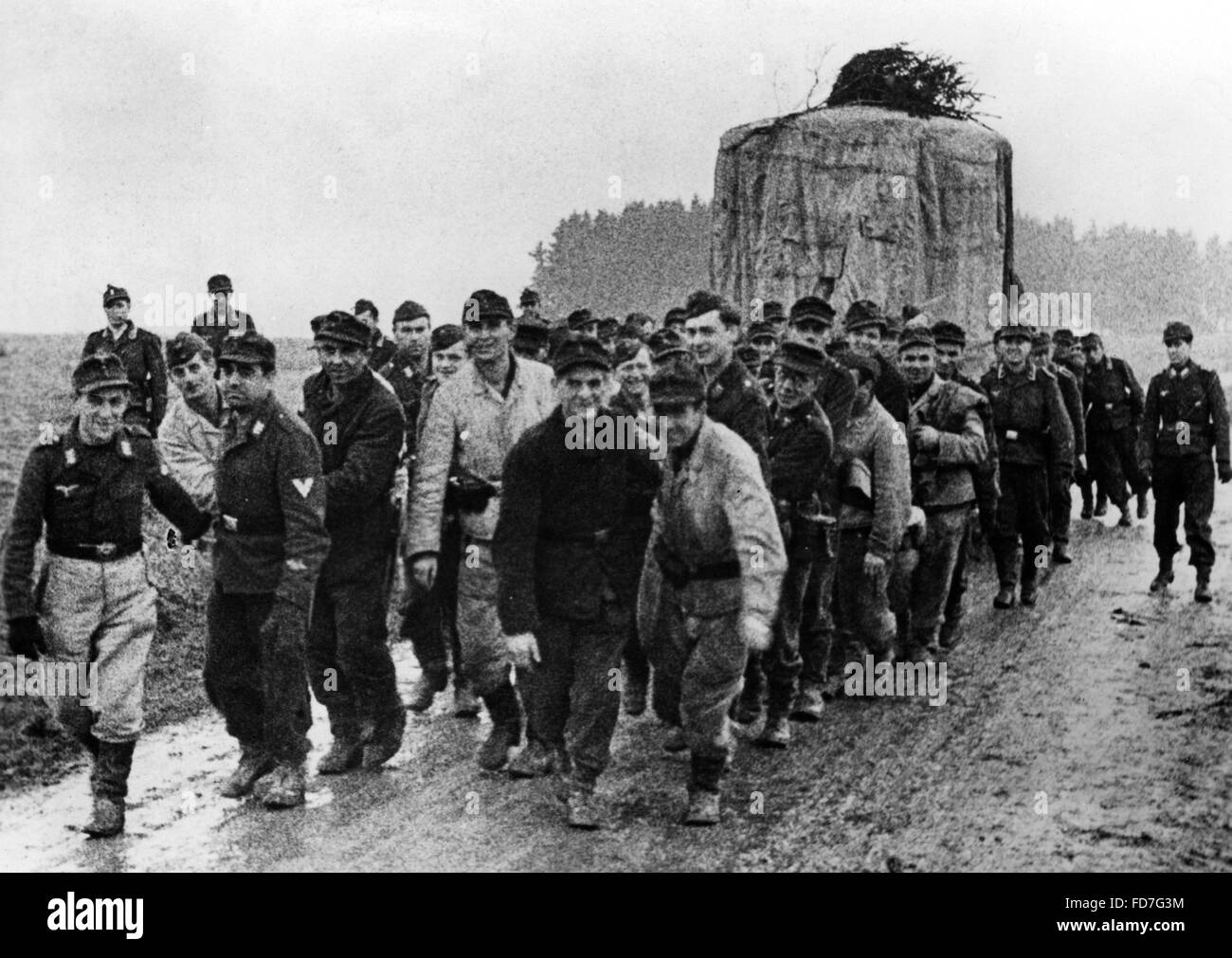 An anti-aircraft battery is brought in position by soldiers of the ...