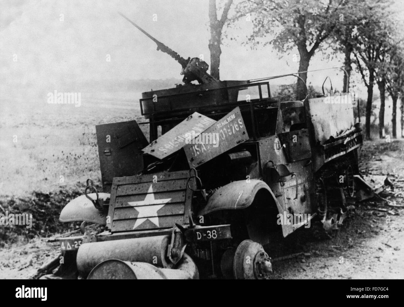 Destroyed American M3 vehicle in France, 1944 Stock Photo - Alamy