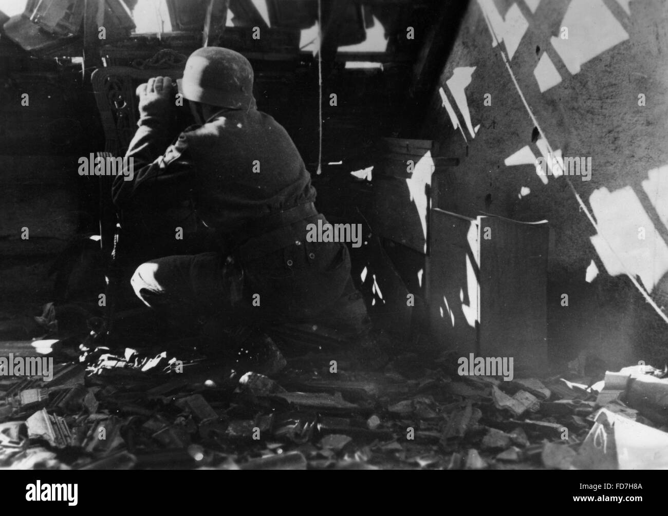 Observation post of the Wehrmacht in a town in the west, 1944 Stock ...