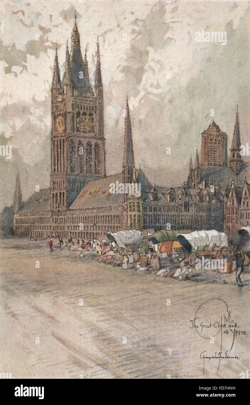 YPRES: The great Cloth Hall. Belgium, antique print 1916 Stock Photo ...