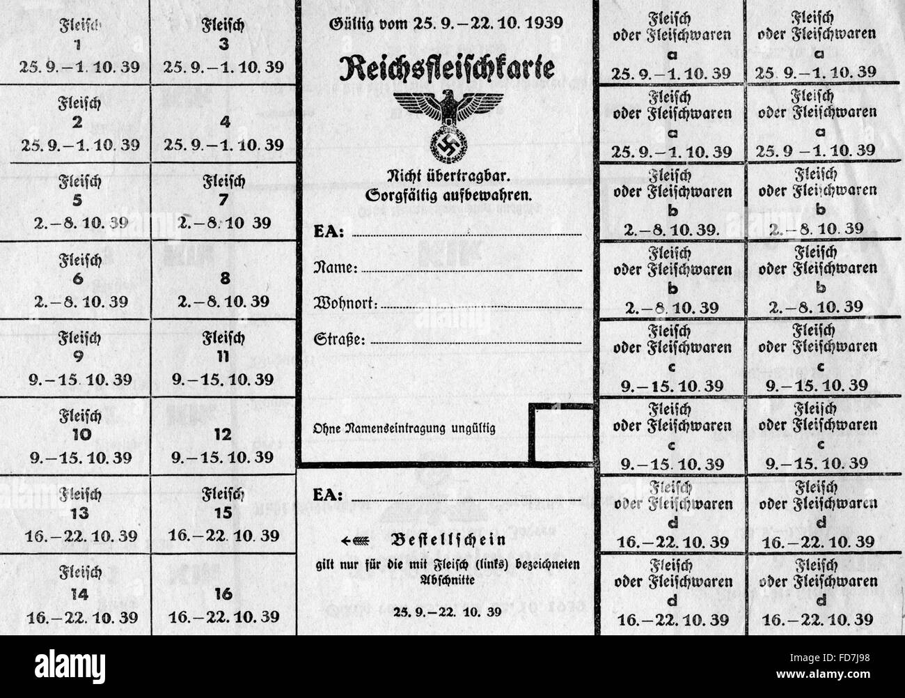 Ration card for meat Stock Photo - Alamy