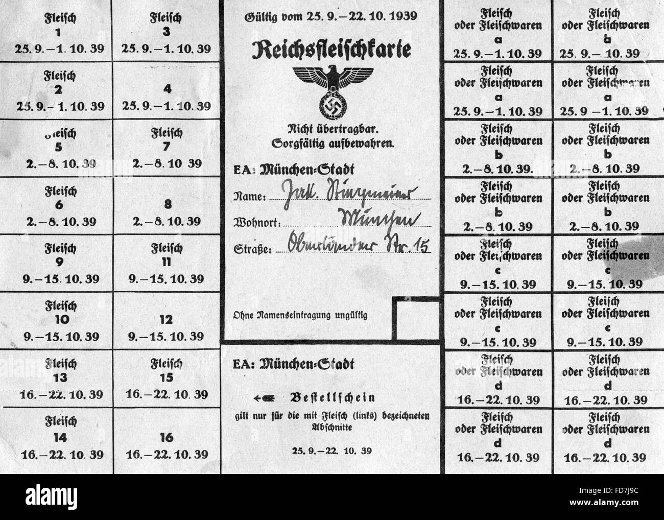 Ration card for meat Stock Photo - Alamy
