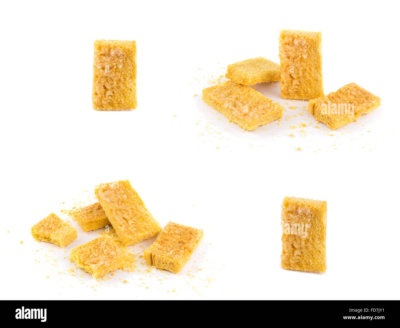Set of brown bake crackers covered by sugar on isolated white ...