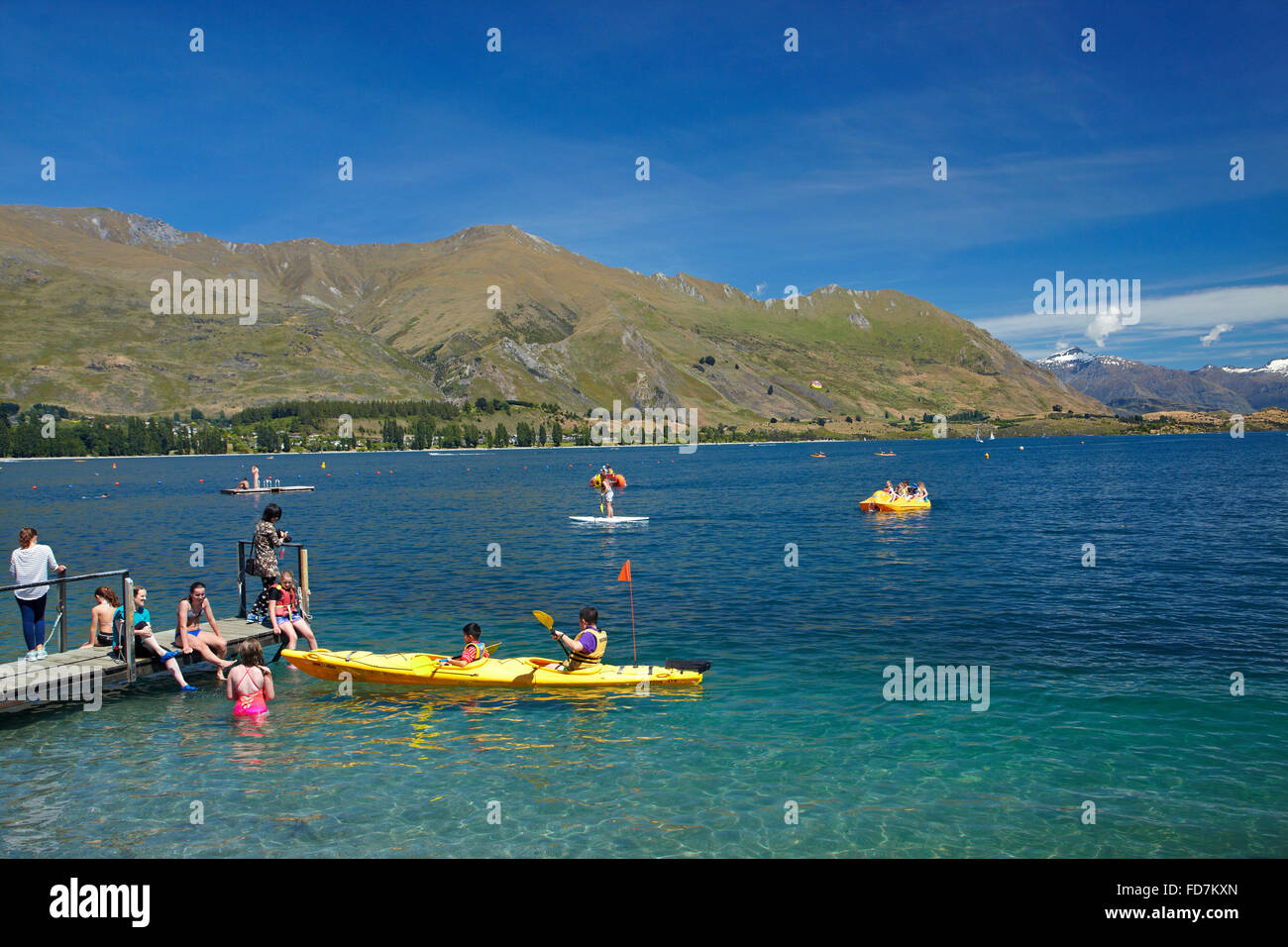 Lake Wanaka waterfront in summer, Wanaka, Otago, South Island, New ...