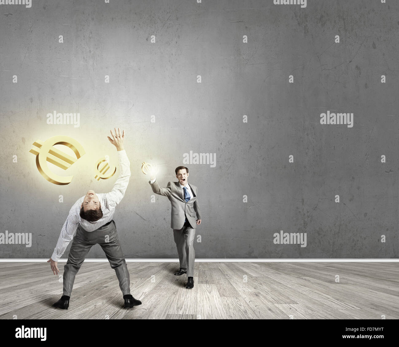 Young businessman benting to evade from thrown euro sign Stock Photo ...