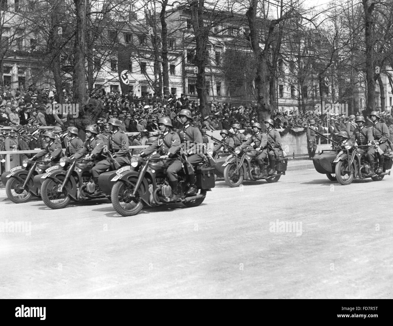 Motorcycle troops of the Wehrmacht during a parade in Berlin, 1939 ...