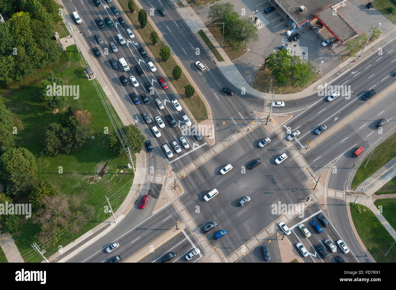 Aerial rooftop view of a suburban street intersection Stock Photo - Alamy