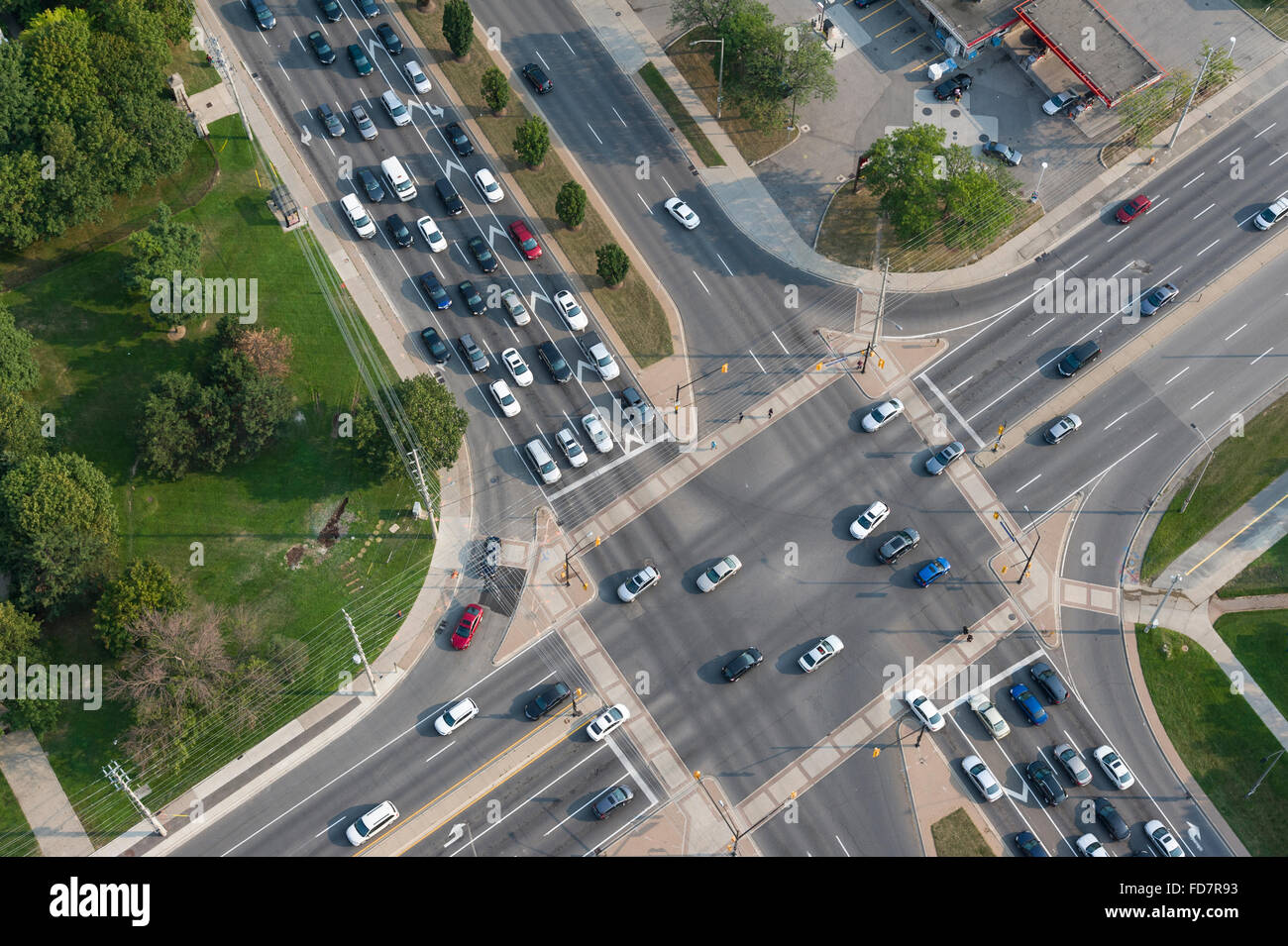 Aerial rooftop view of a suburban street intersection Stock Photo - Alamy