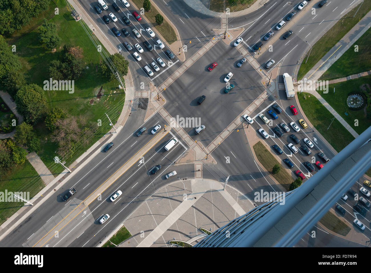 Aerial rooftop view of a suburban street intersection Stock Photo - Alamy