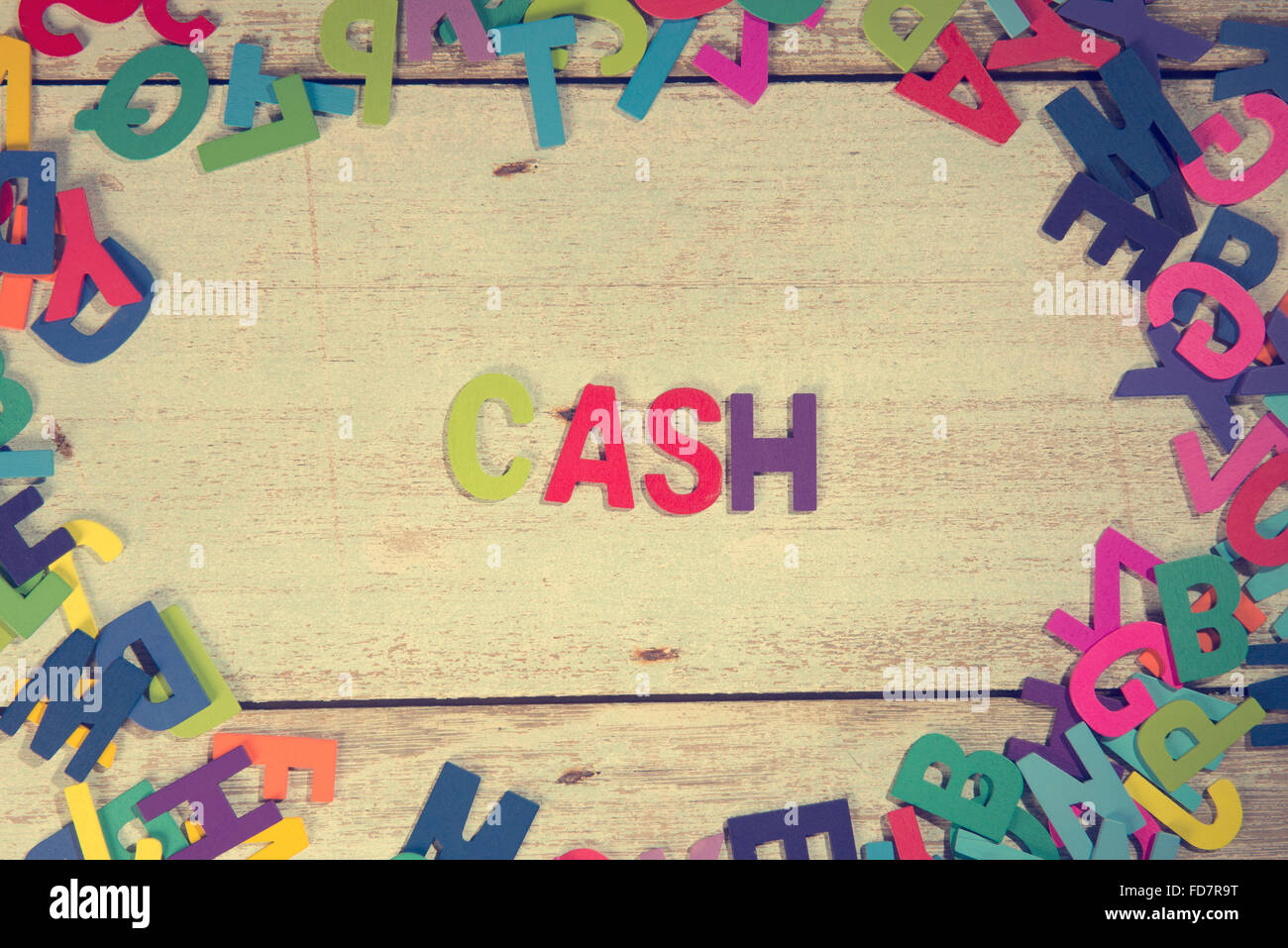 cash word block concept photo on plank wood Stock Photo - Alamy