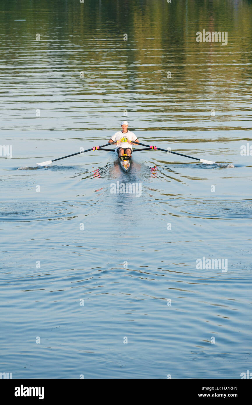 Aerial view of rowing in a river Stock Photo - Alamy