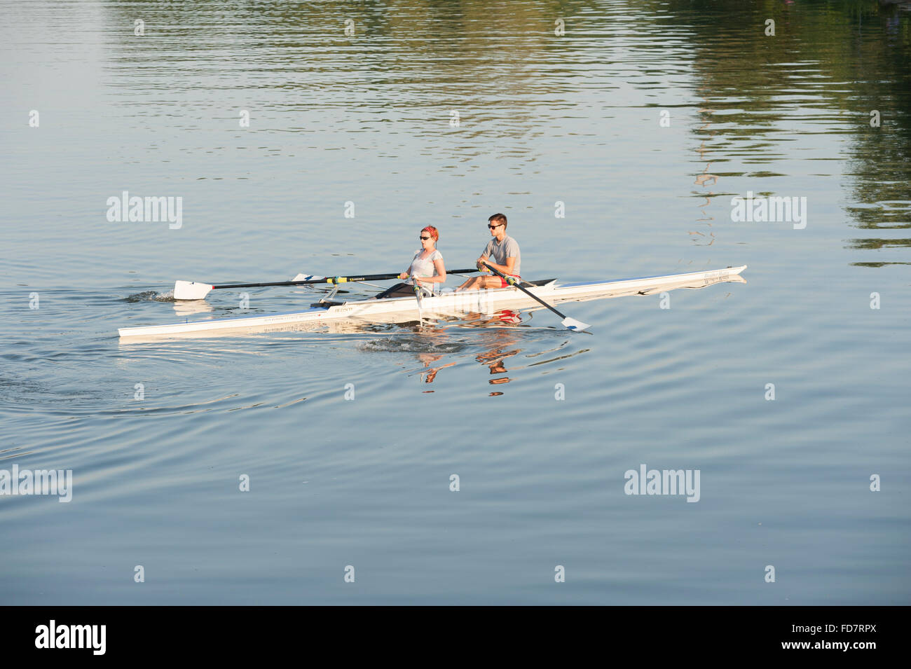 Aerial view of rowing in a river Stock Photo - Alamy
