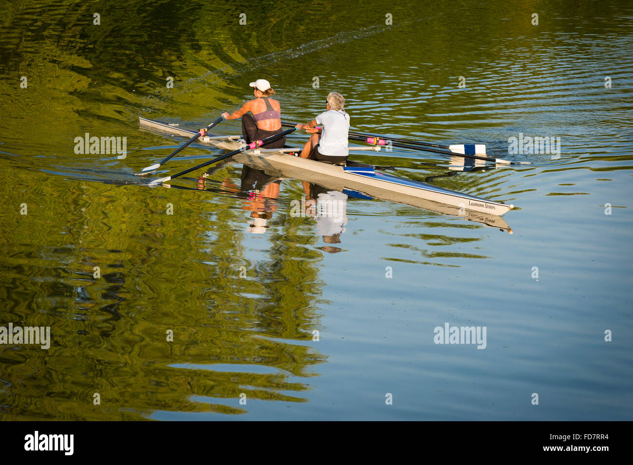 Aerial view of rowing in a river Stock Photo - Alamy