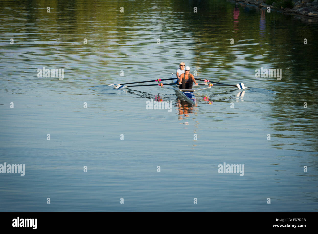 Aerial view of rowing in a river Stock Photo - Alamy