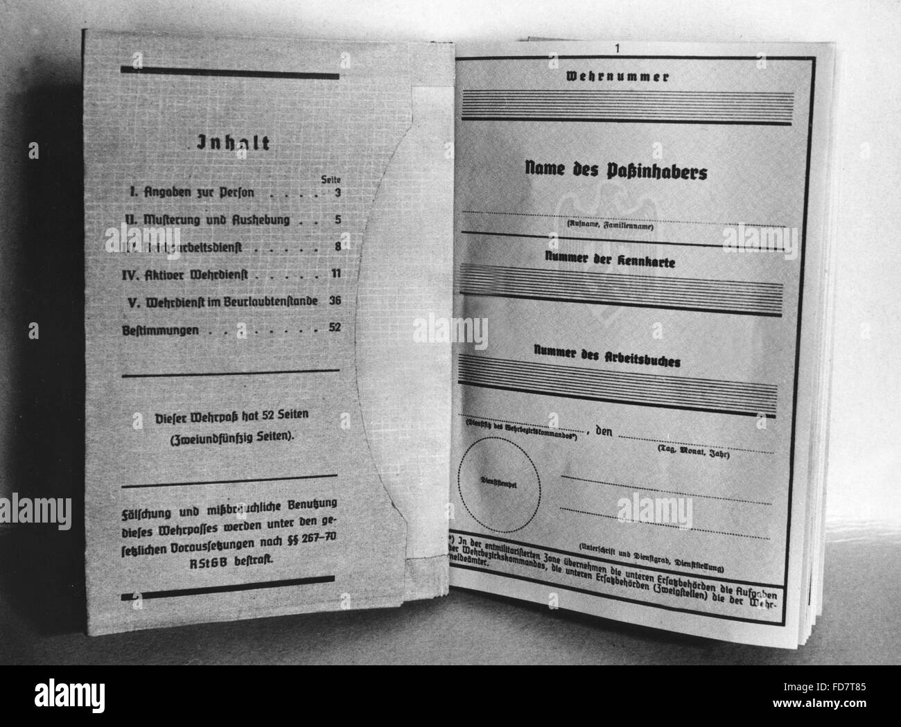 Military service book for the newly formed Wehrmacht, 1935 Stock Photo ...