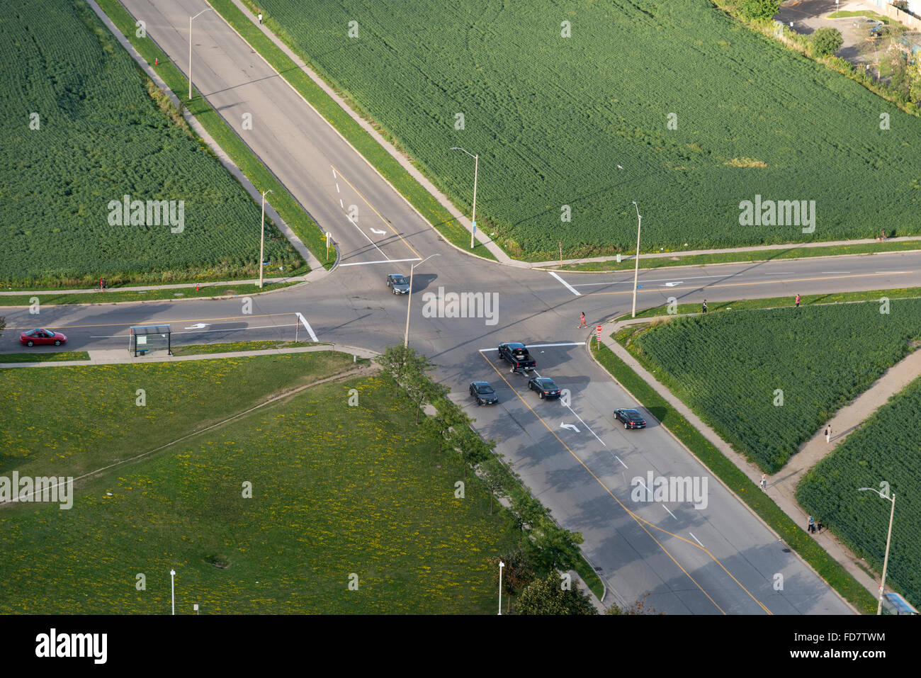 Aerial rooftop view of a suburban street intersection Stock Photo - Alamy