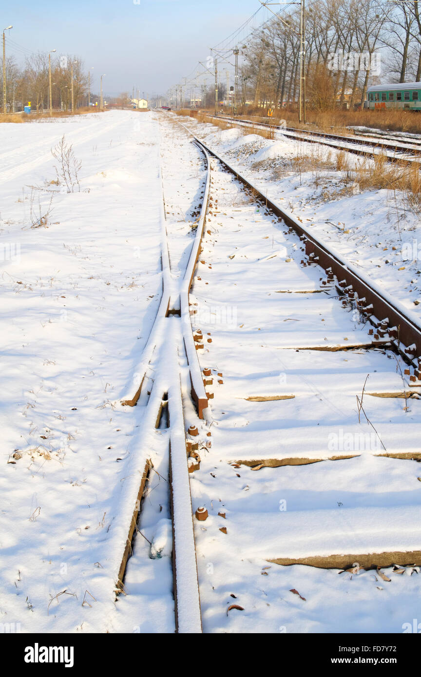 snow covered railroad at the sunny winter day Stock Photo - Alamy