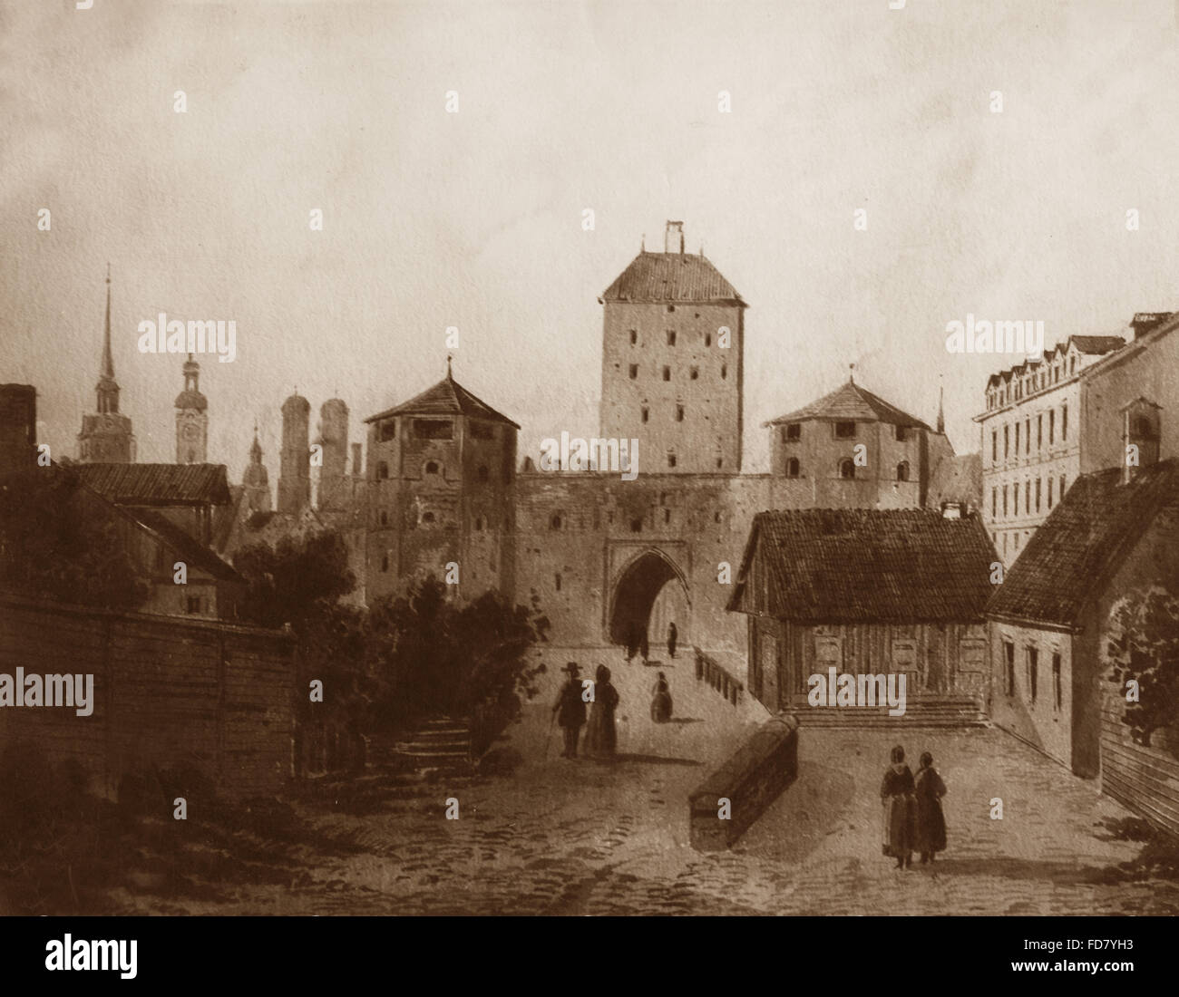 Isartor in Munich, 1832 Stock Photo - Alamy