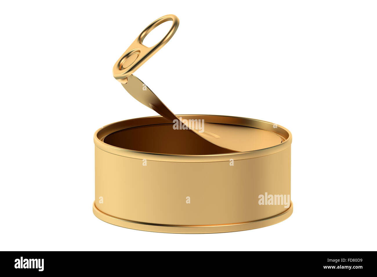 Empty opened tin can isolated on white background Stock Photo - Alamy