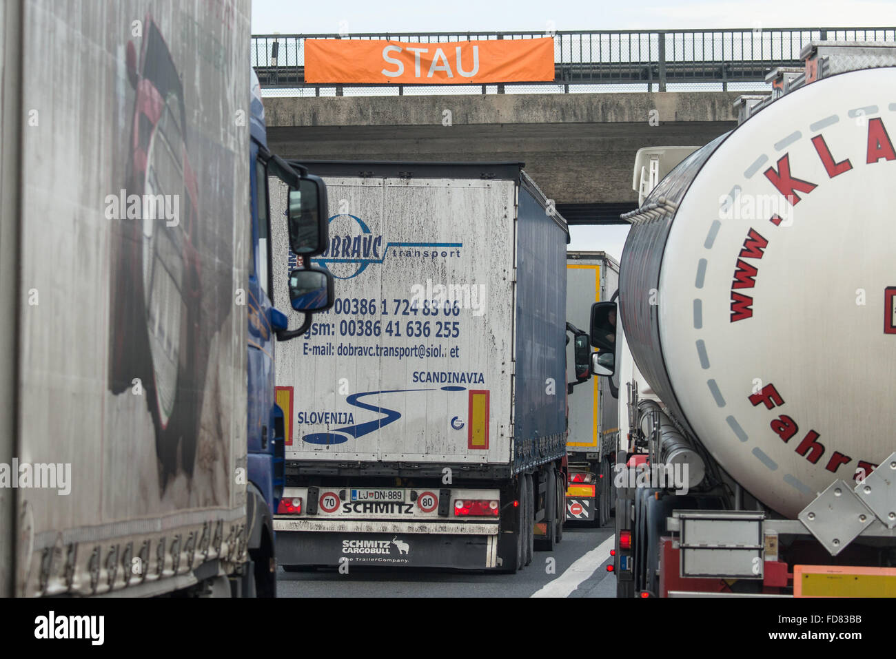 Lorries at a German police checkpoint on the Autobahn A 3 motorway at ...
