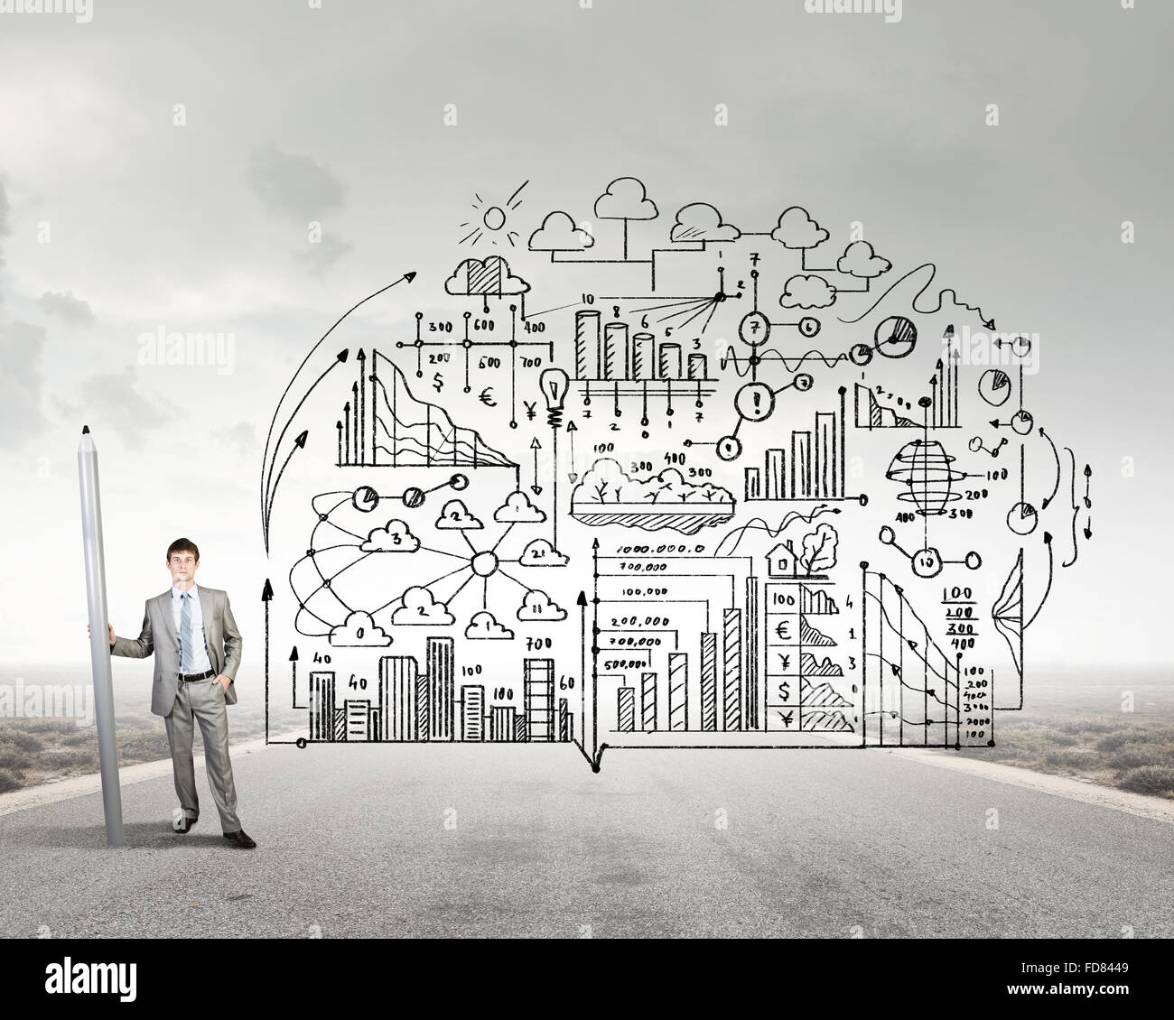 Businessman drawing plan strategy success with huge pencil Stock Photo ...