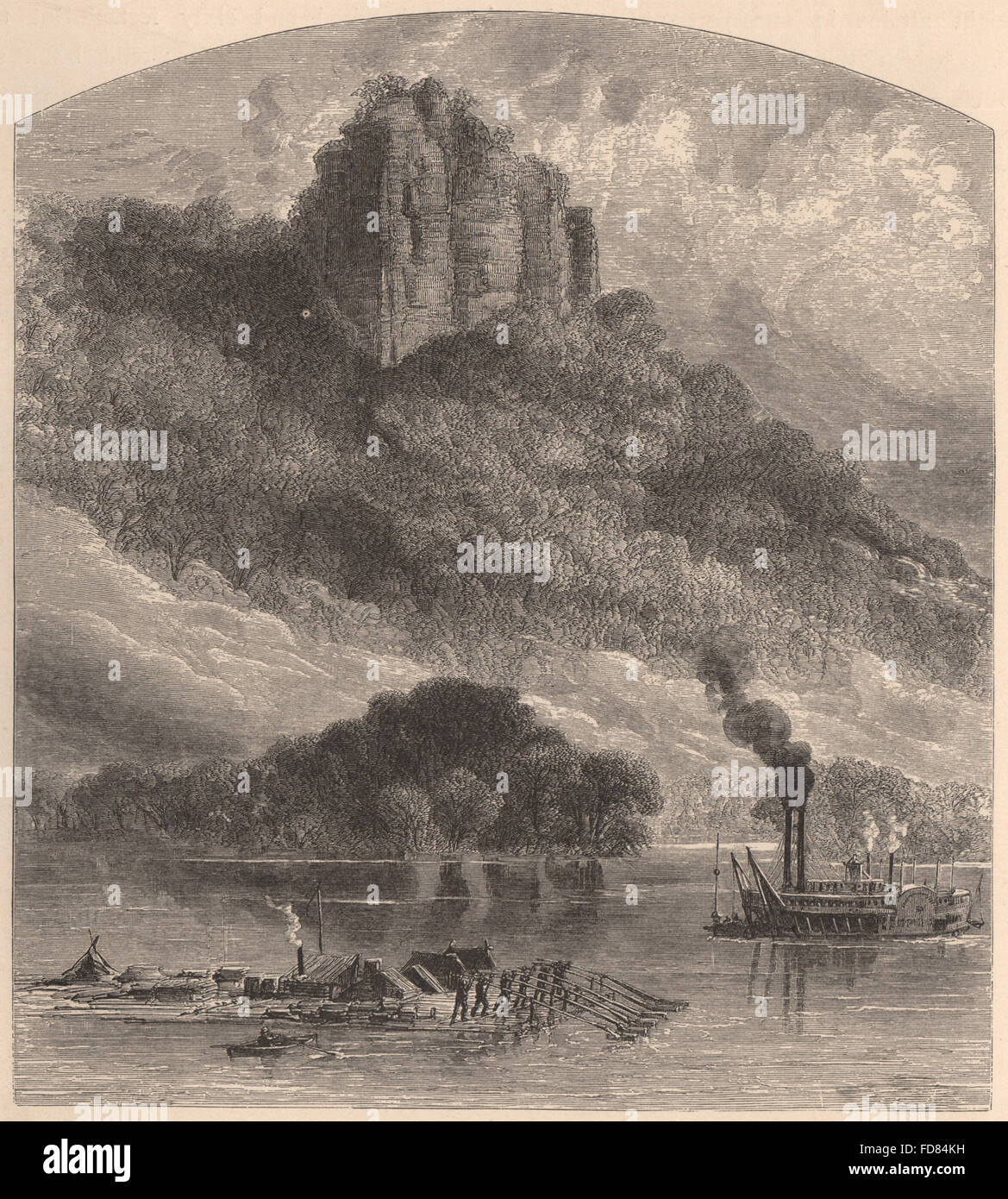 WISCONSIN: Chimney Rock, Fountain City. Paddle steamer. Raft ...