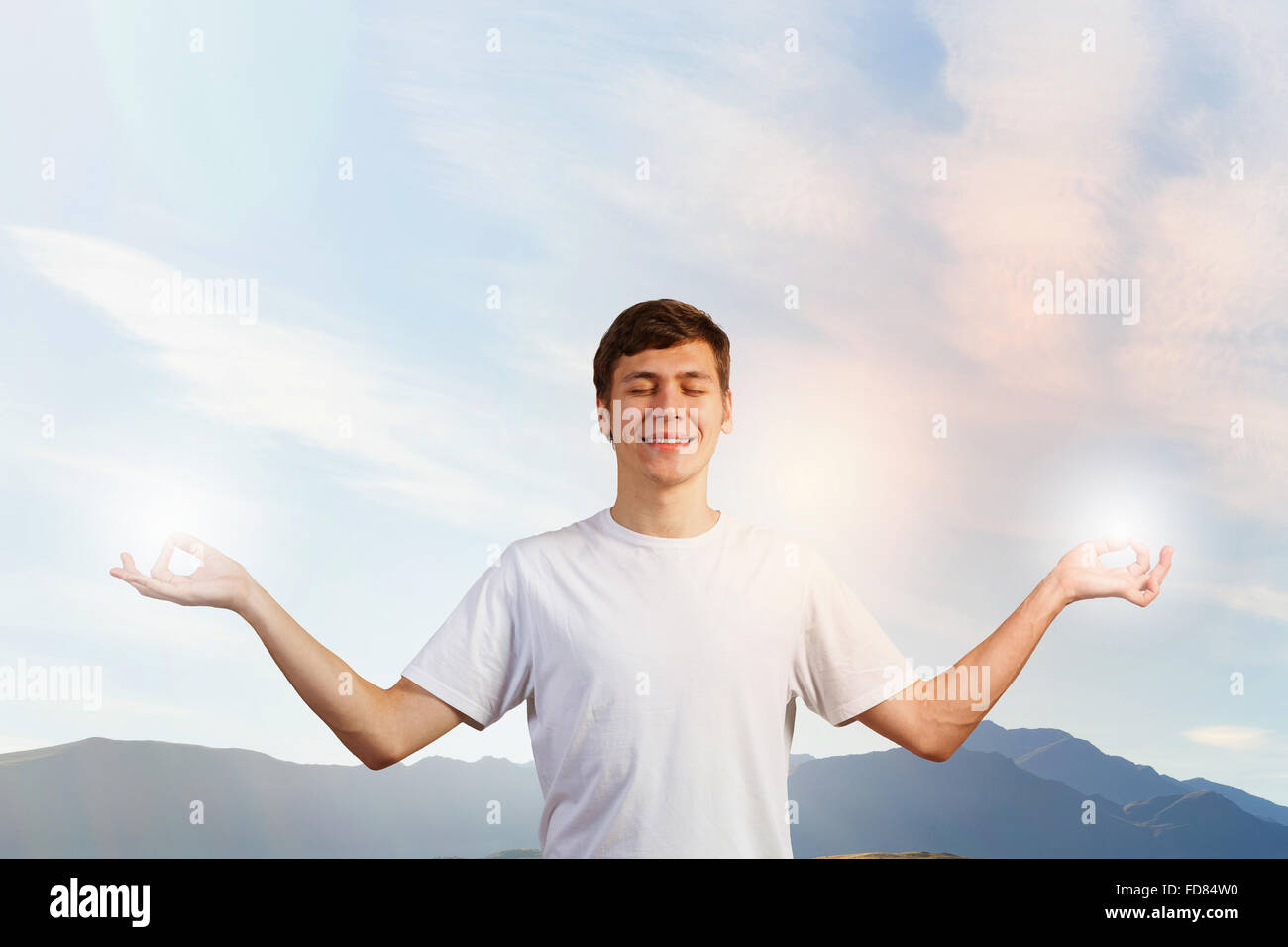 Young man representing soul balance and meditation concept Stock Photo ...