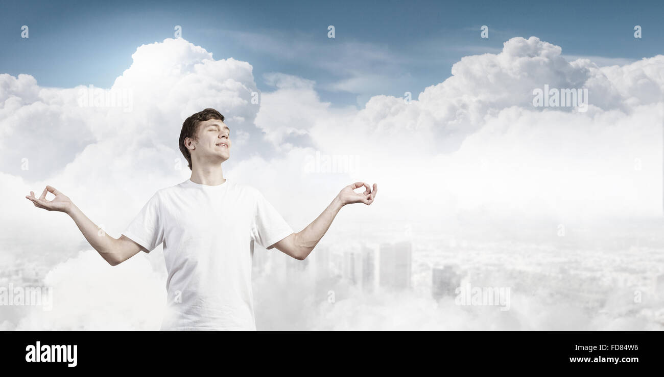 Young man representing soul balance and meditation concept Stock Photo ...