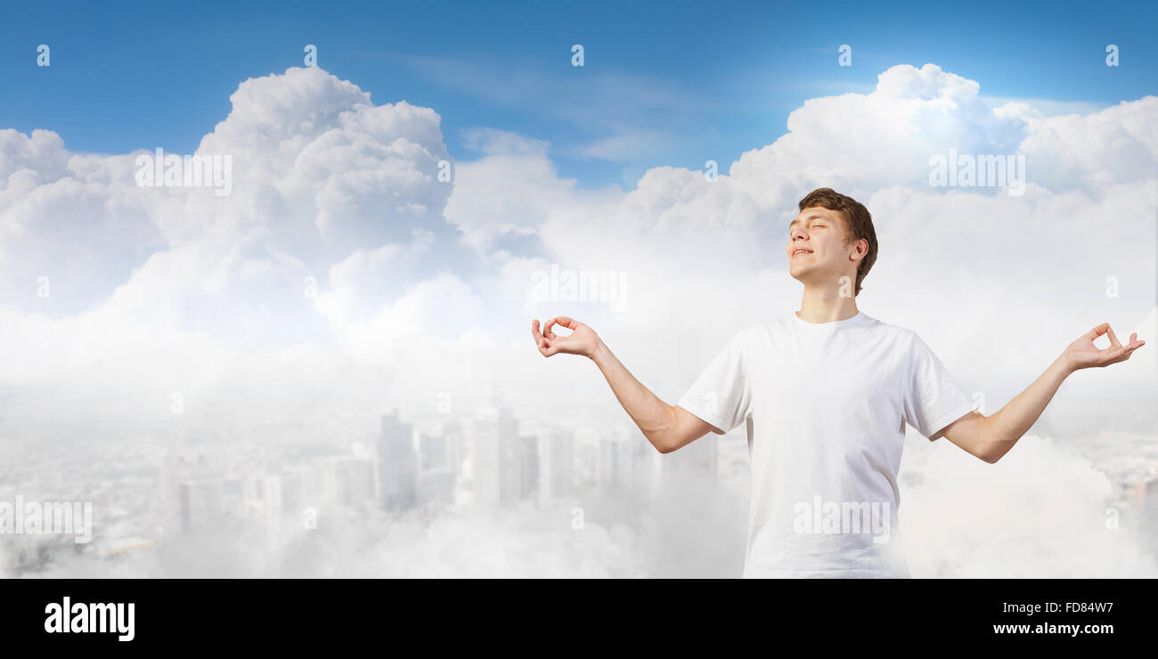 Young man representing soul balance and meditation concept Stock Photo ...