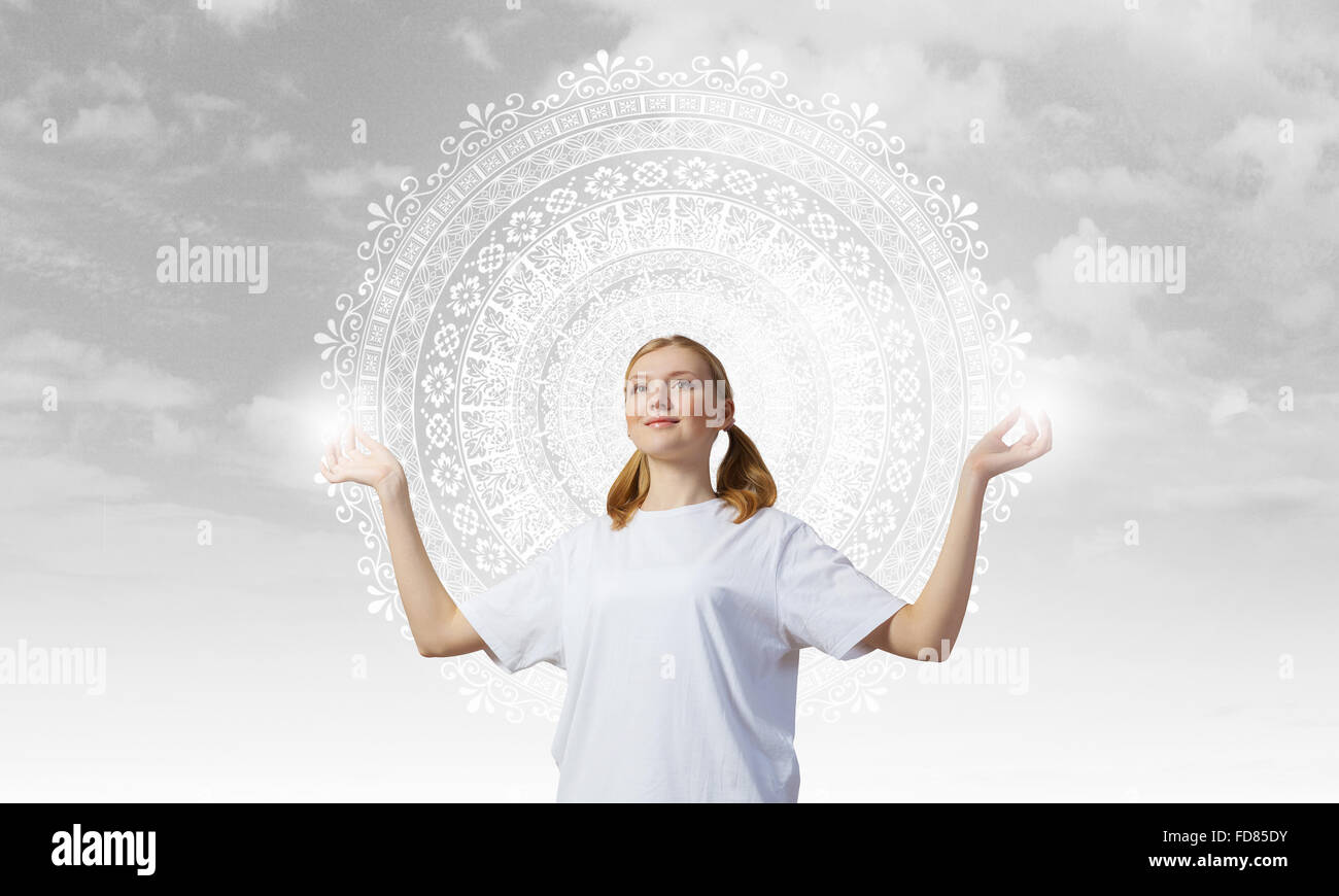Young woman representing soul balance and meditation concept Stock ...