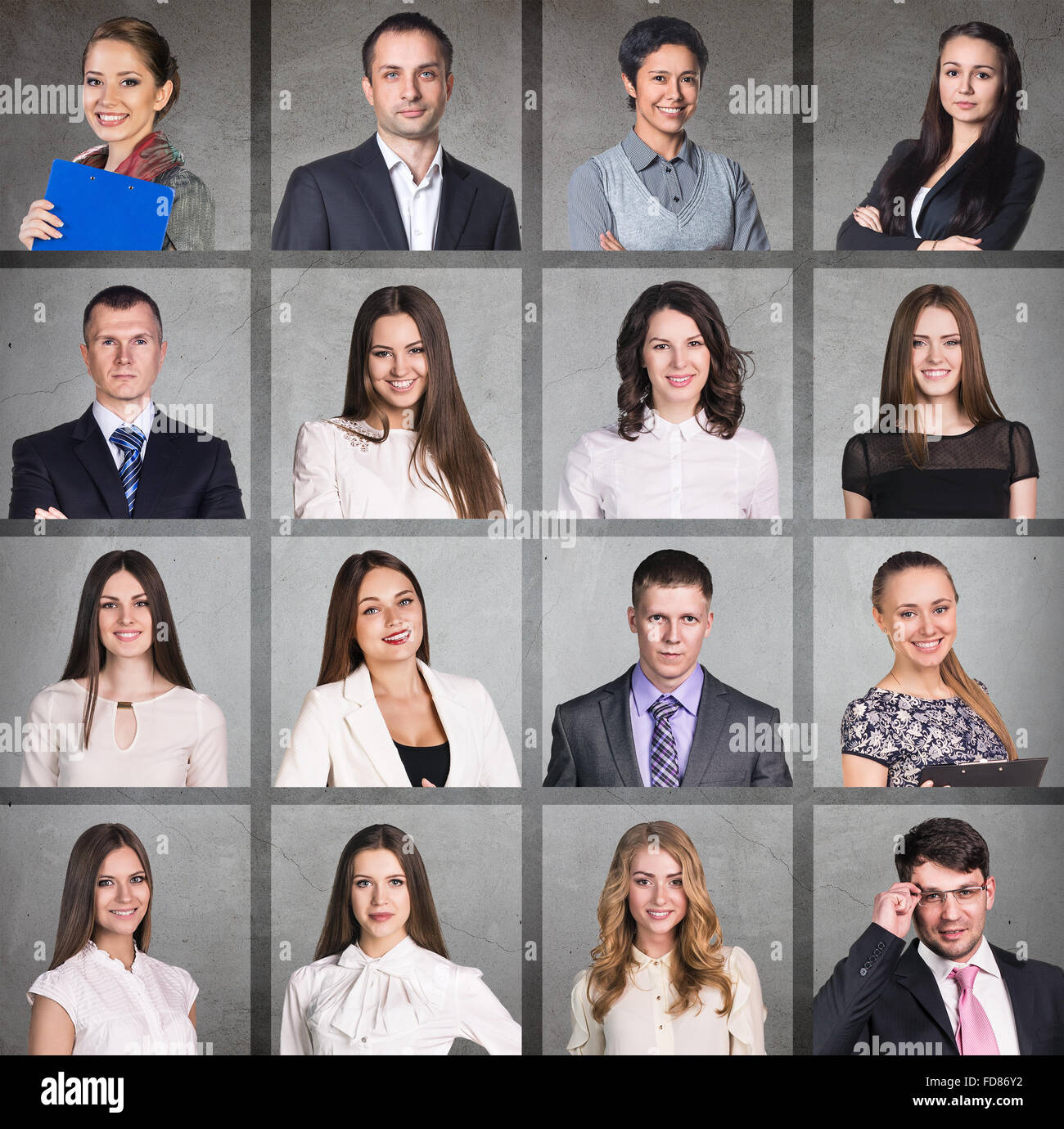 Business people portrait collage. Square shape. Gray background Stock ...