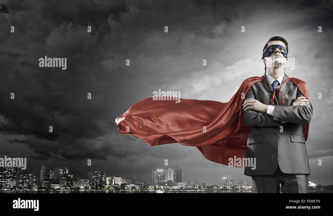 Young man in superhero costume representing power and courage Stock ...