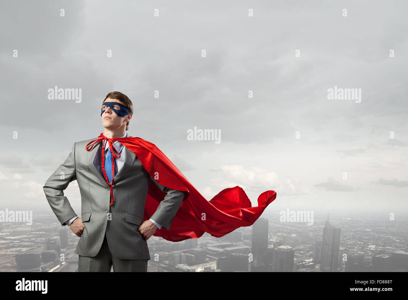 Young man in superhero costume representing power and courage Stock ...