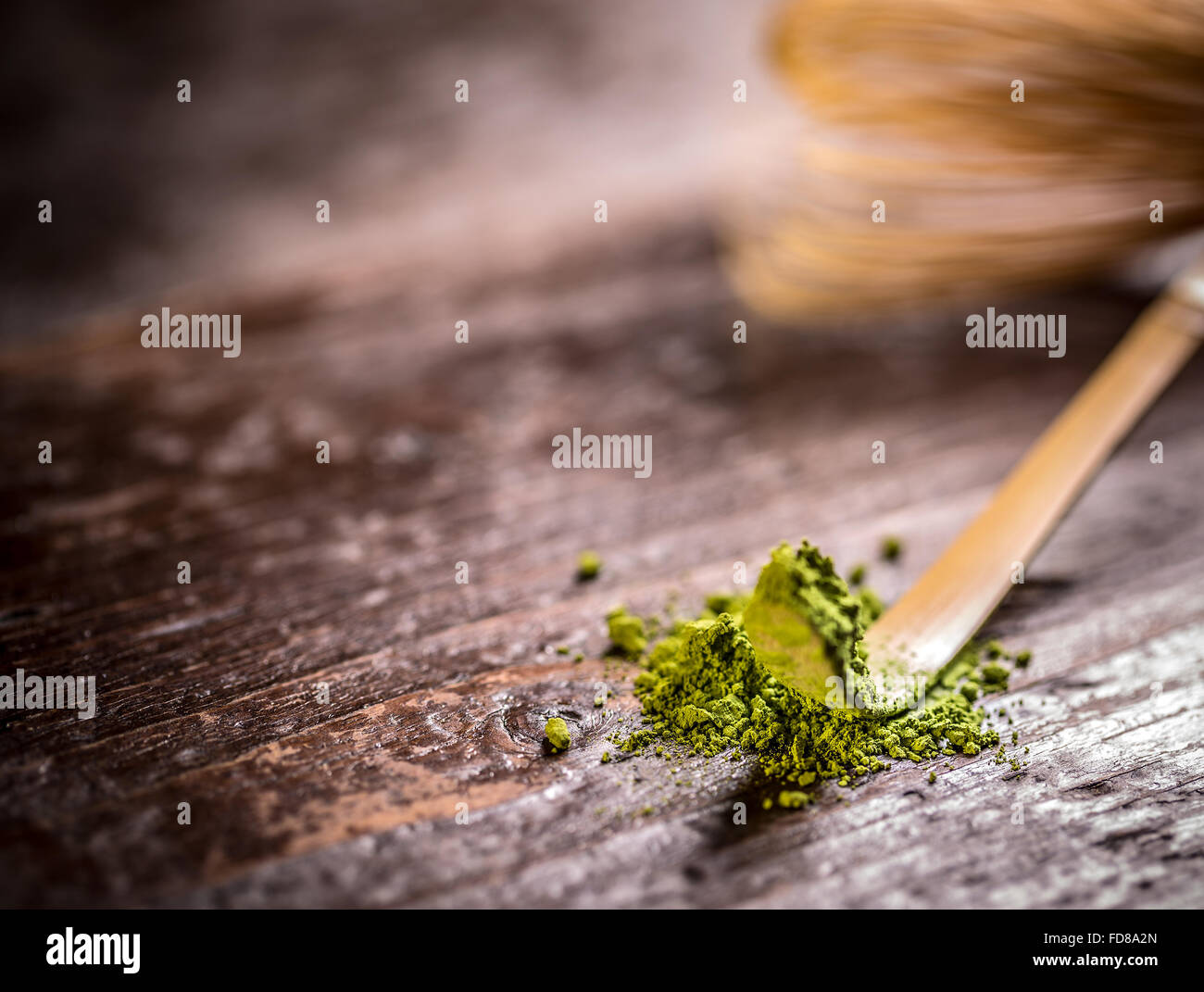 Powdered green tea with bamboo spoon Stock Photo - Alamy