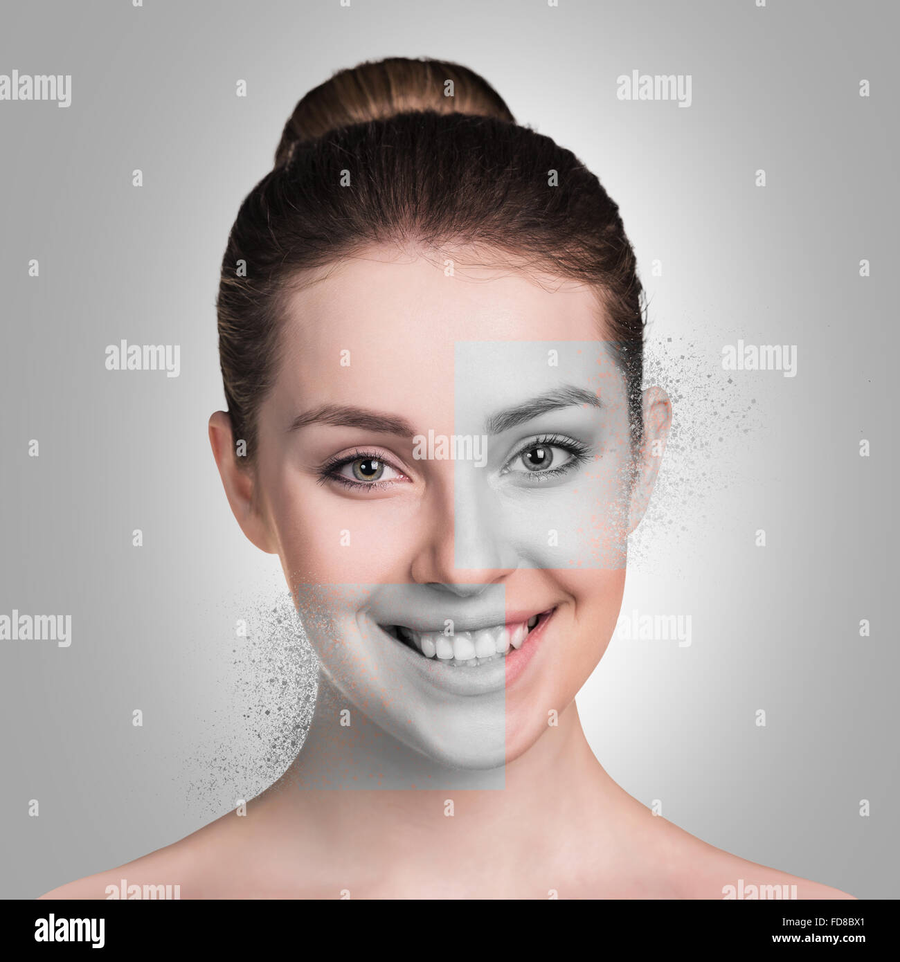 Perfect female face made of different faces. Plastic surgery concept ...