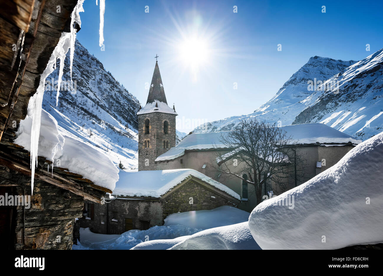 Old village Bonneval-sur-Arc in winter, Savoie, Vanoise, France Stock ...