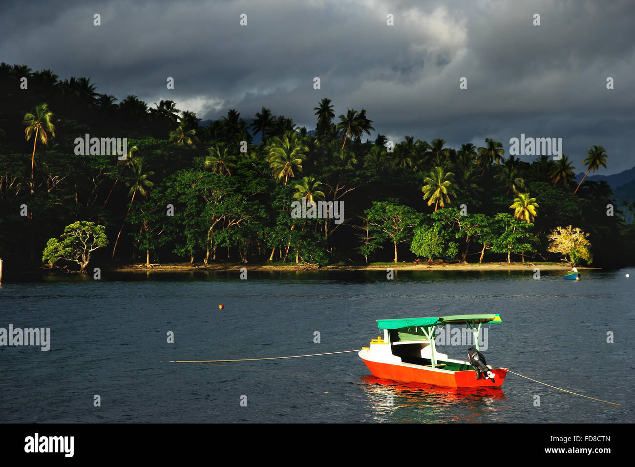 Colorful boat at Savusavu harbor, Vanua Levu island, Fiji, South ...