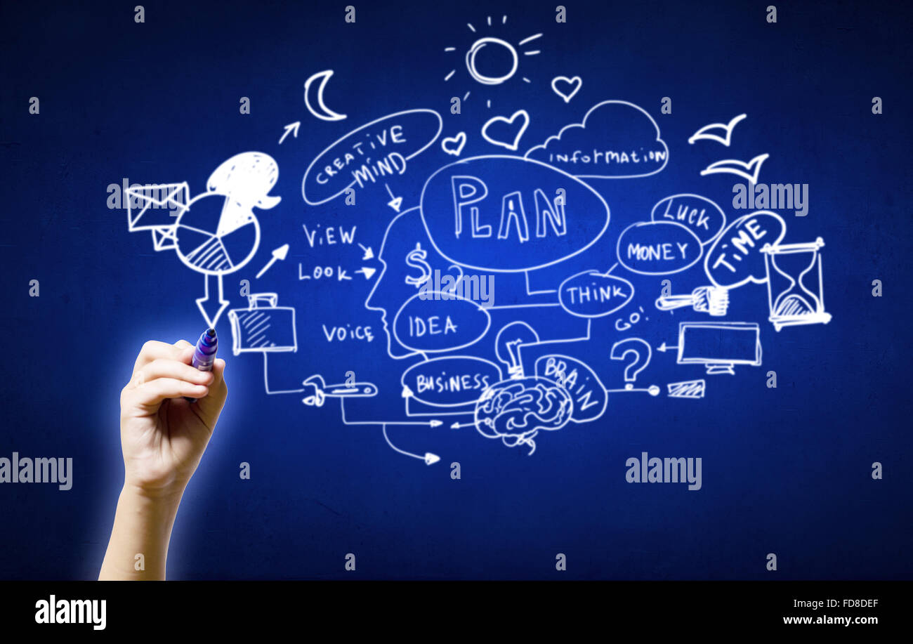 Close up of man hand drawing success strategy plan Stock Photo - Alamy