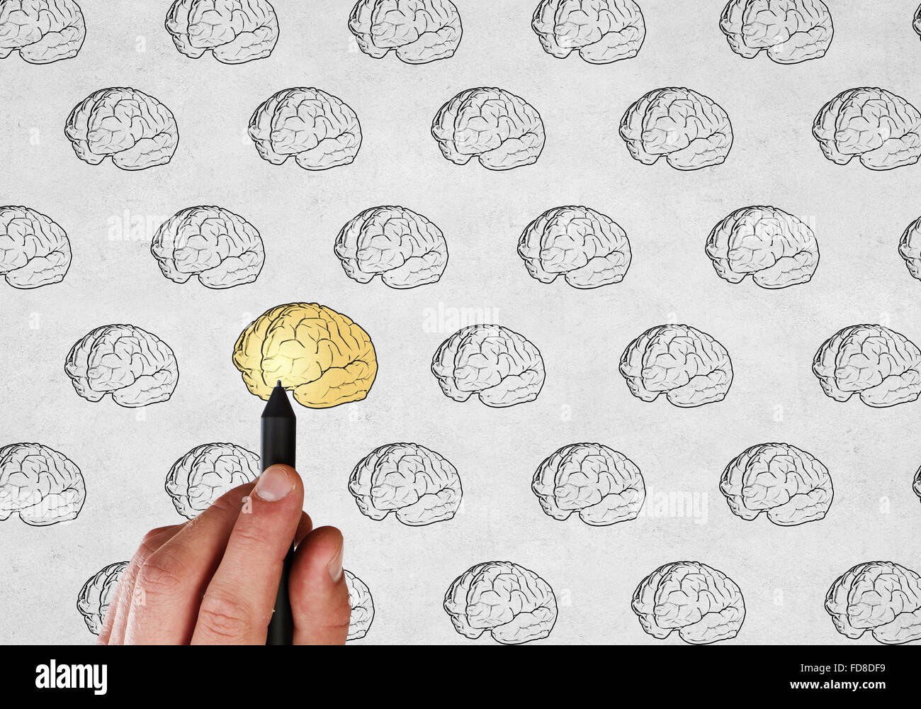 Close up of male hand drawing human brain Stock Photo - Alamy