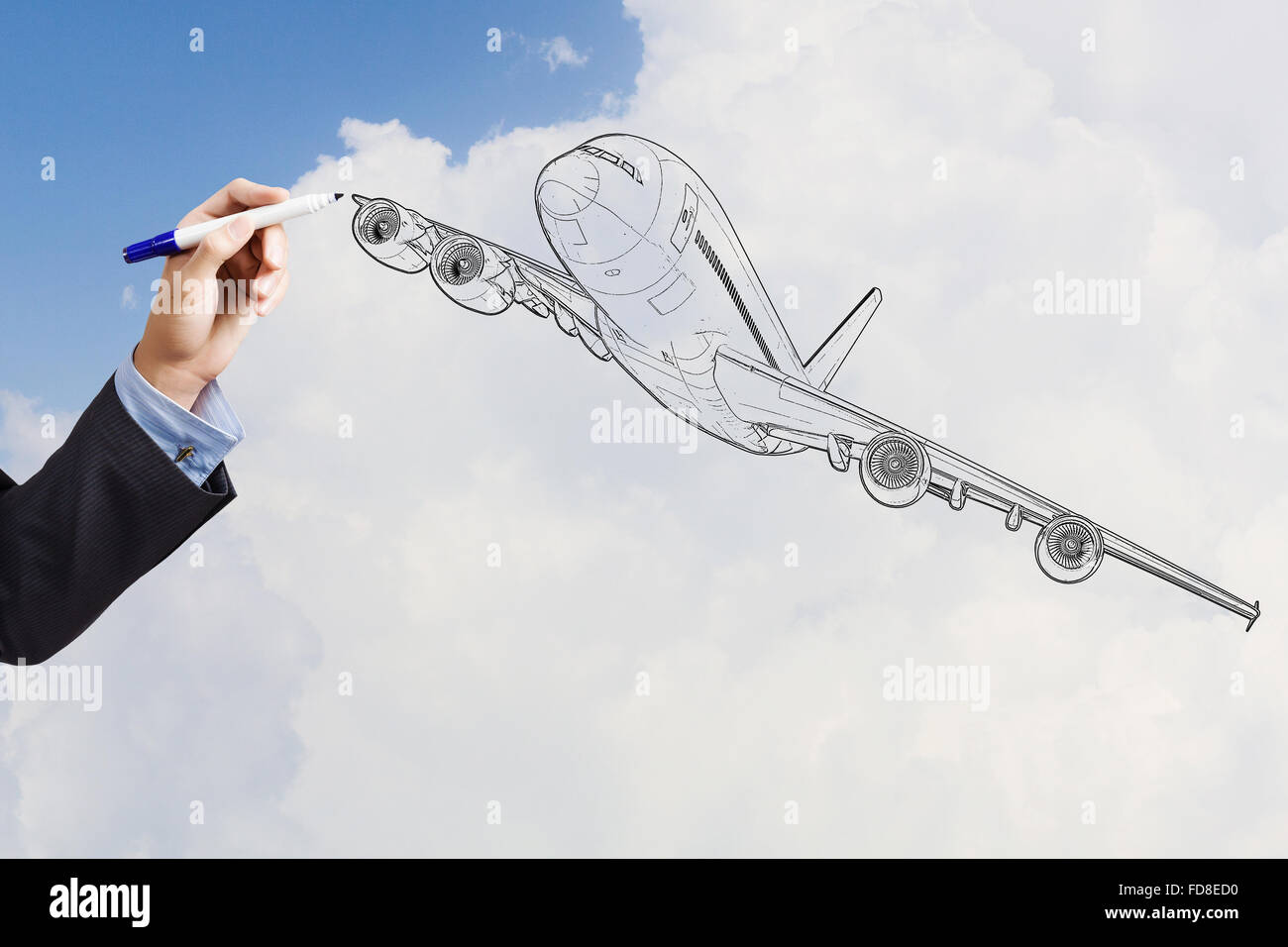 Close up of hand drawing airplane with marker Stock Photo - Alamy