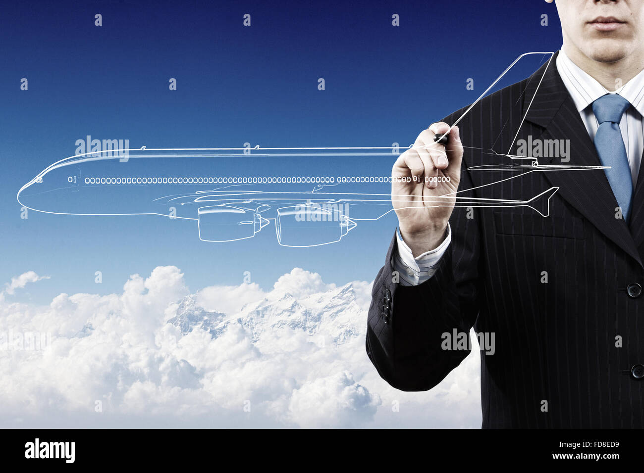 Close up of hand drawing airplane with marker Stock Photo - Alamy