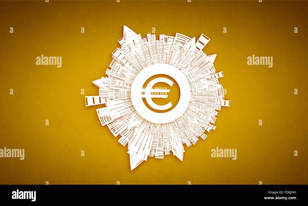 Euro sign with city building around on yellow background Stock Photo ...