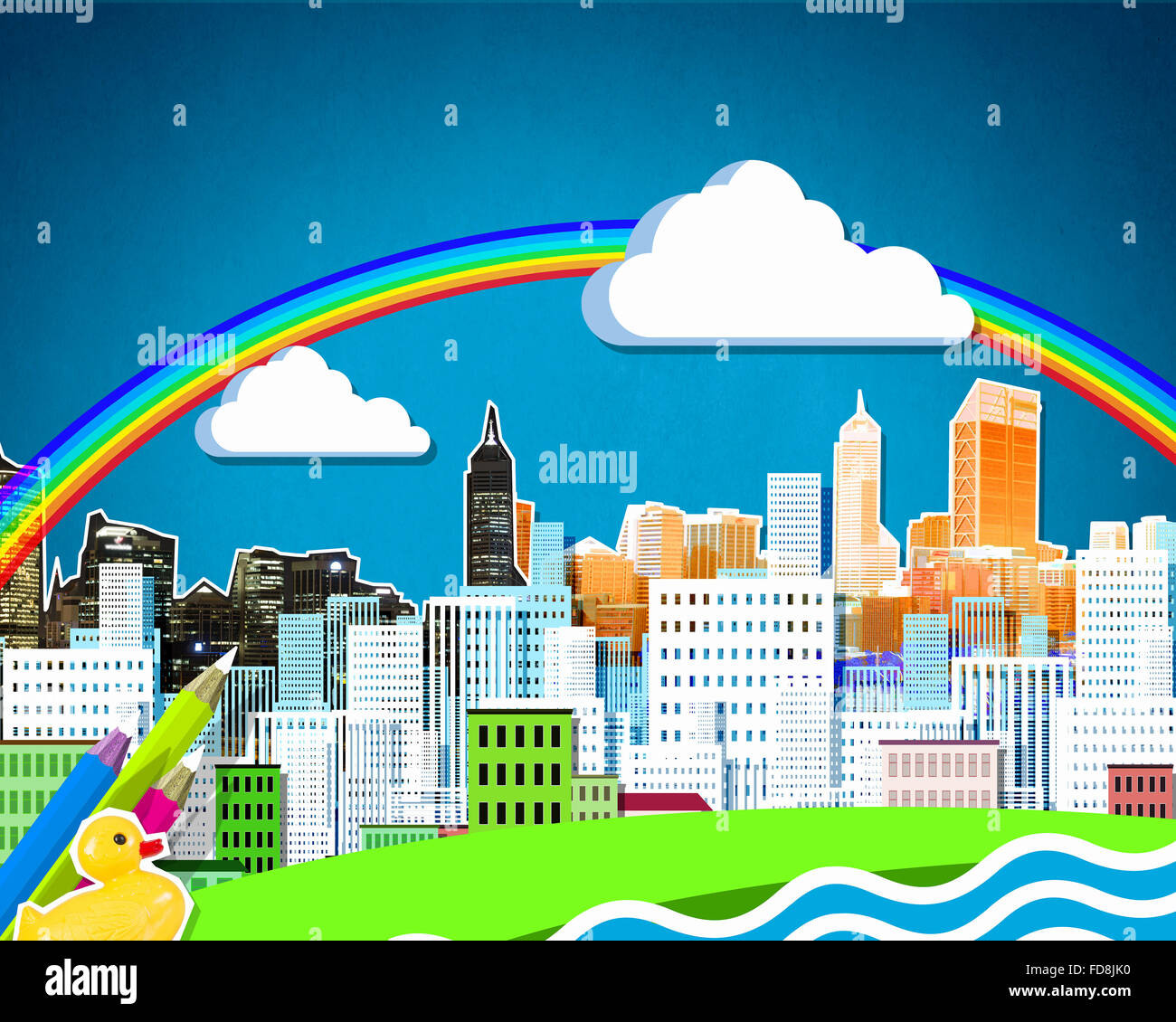 Composite collage with modern city landmarks and buildings Stock Photo ...