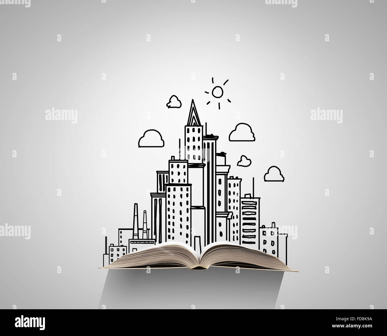 Opened book with construction project on pages Stock Photo - Alamy