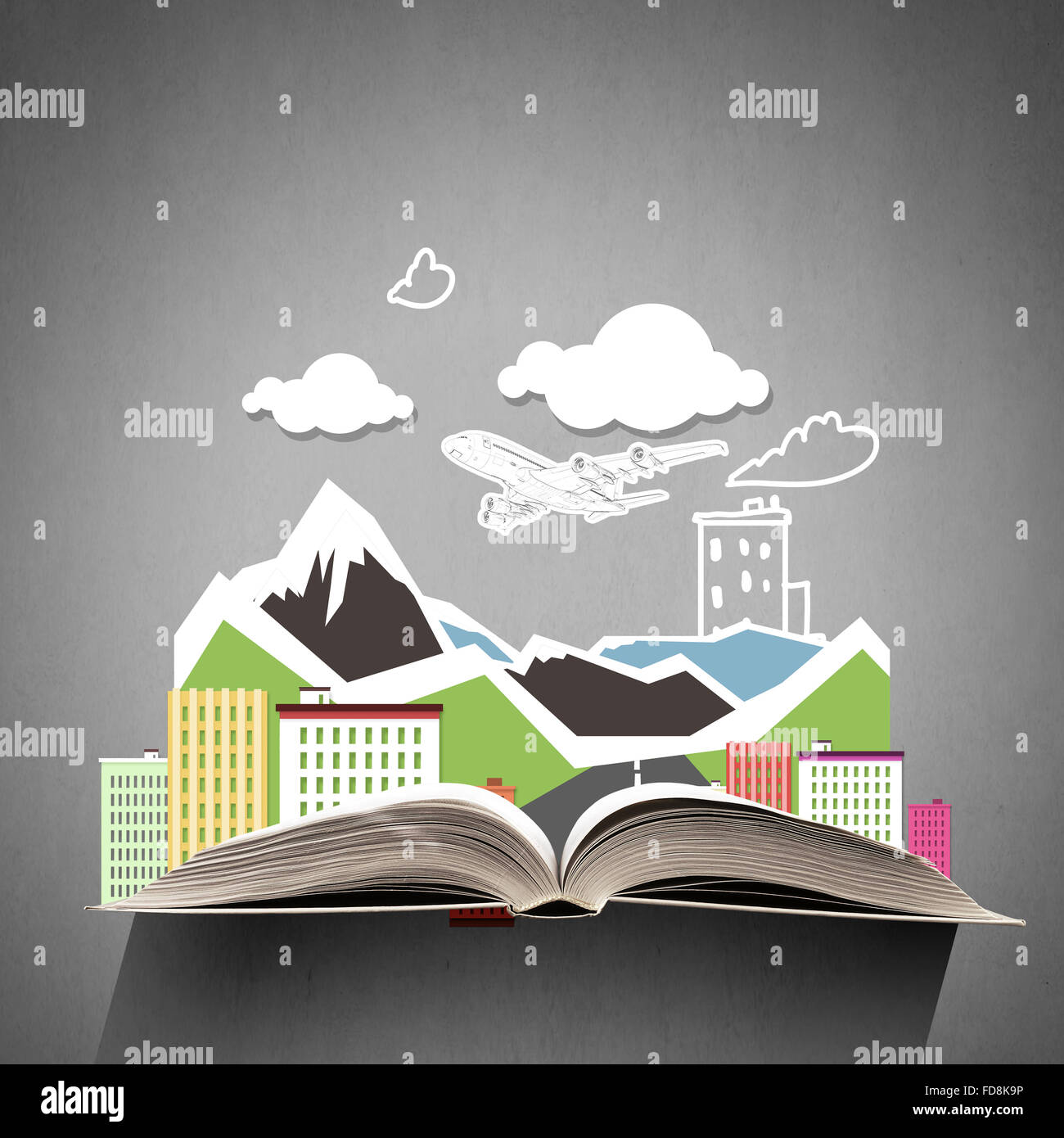 Opened book with construction project on pages Stock Photo - Alamy