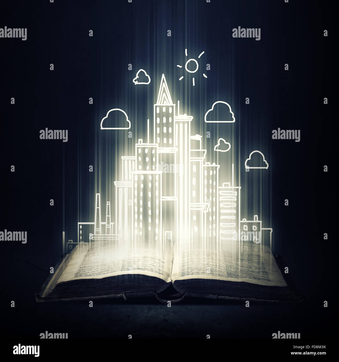 Opened book with construction project on pages Stock Photo - Alamy