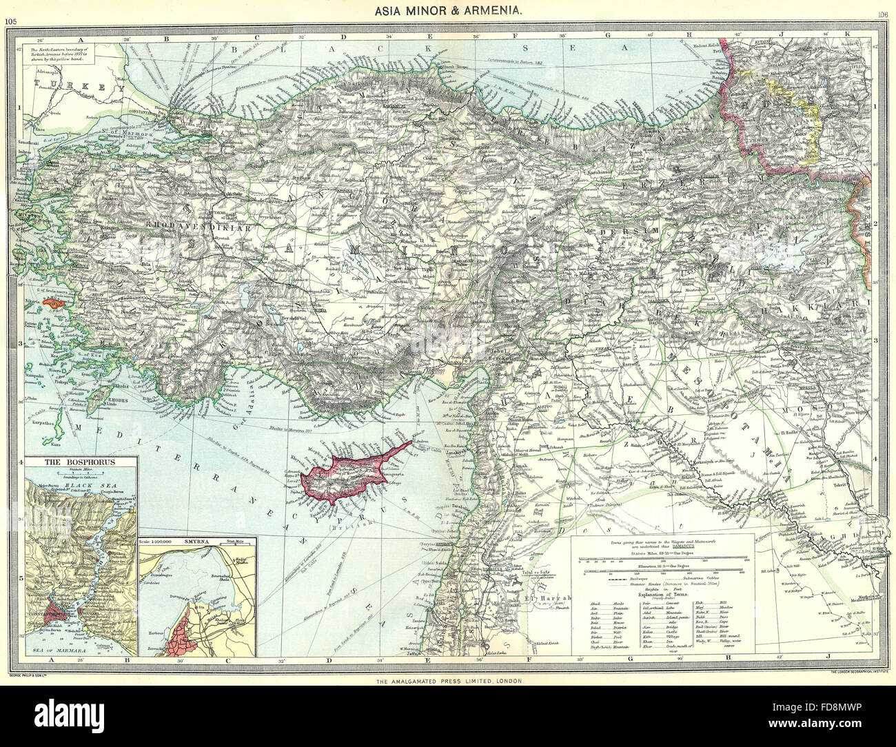 TURKEY: Asia Minor & Armenia; maps of Bosphorus; Smyrna, 1907 Stock ...