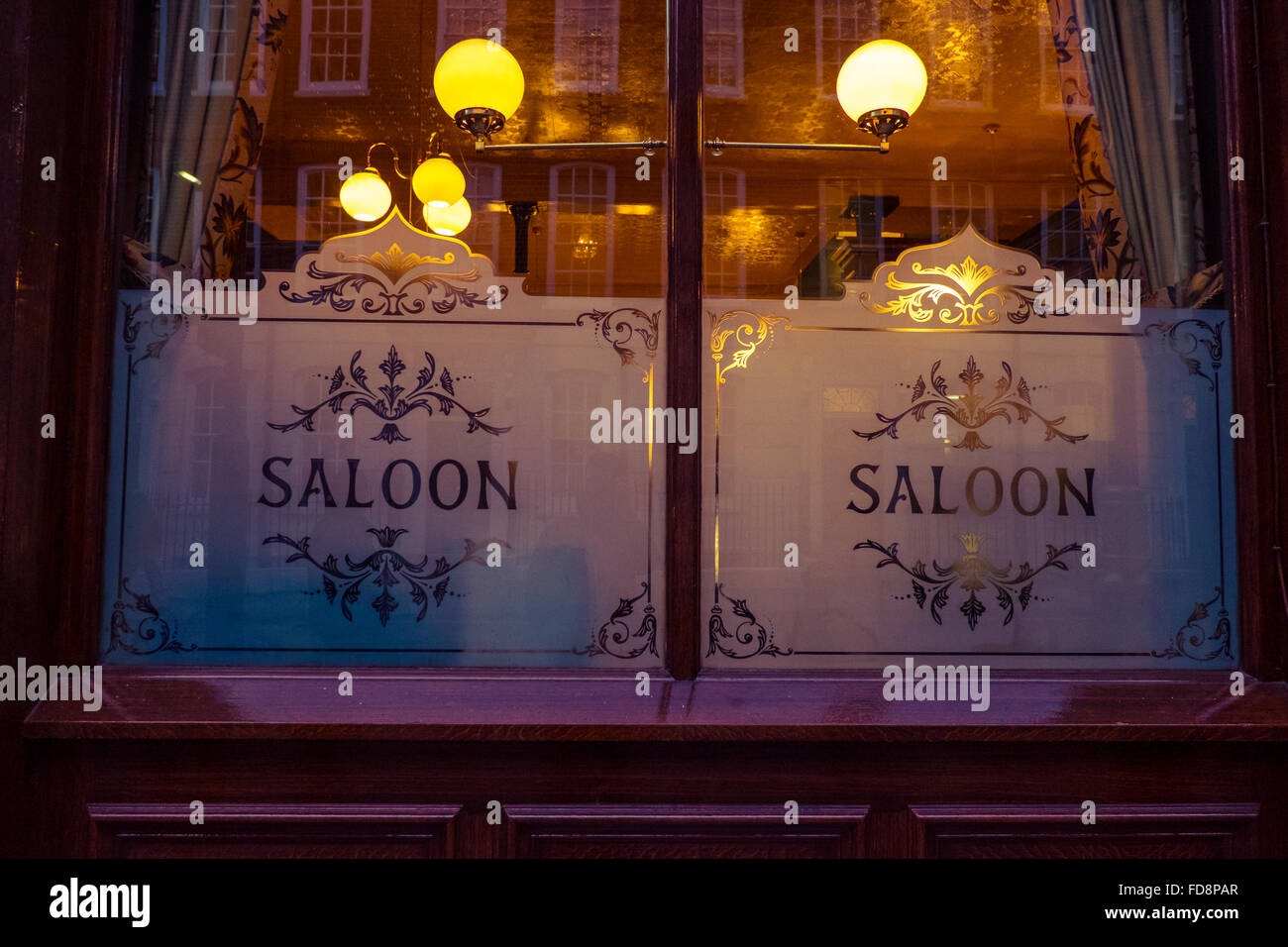 The Saloon Bar window from a pub in London's Soho Stock Photo - Alamy