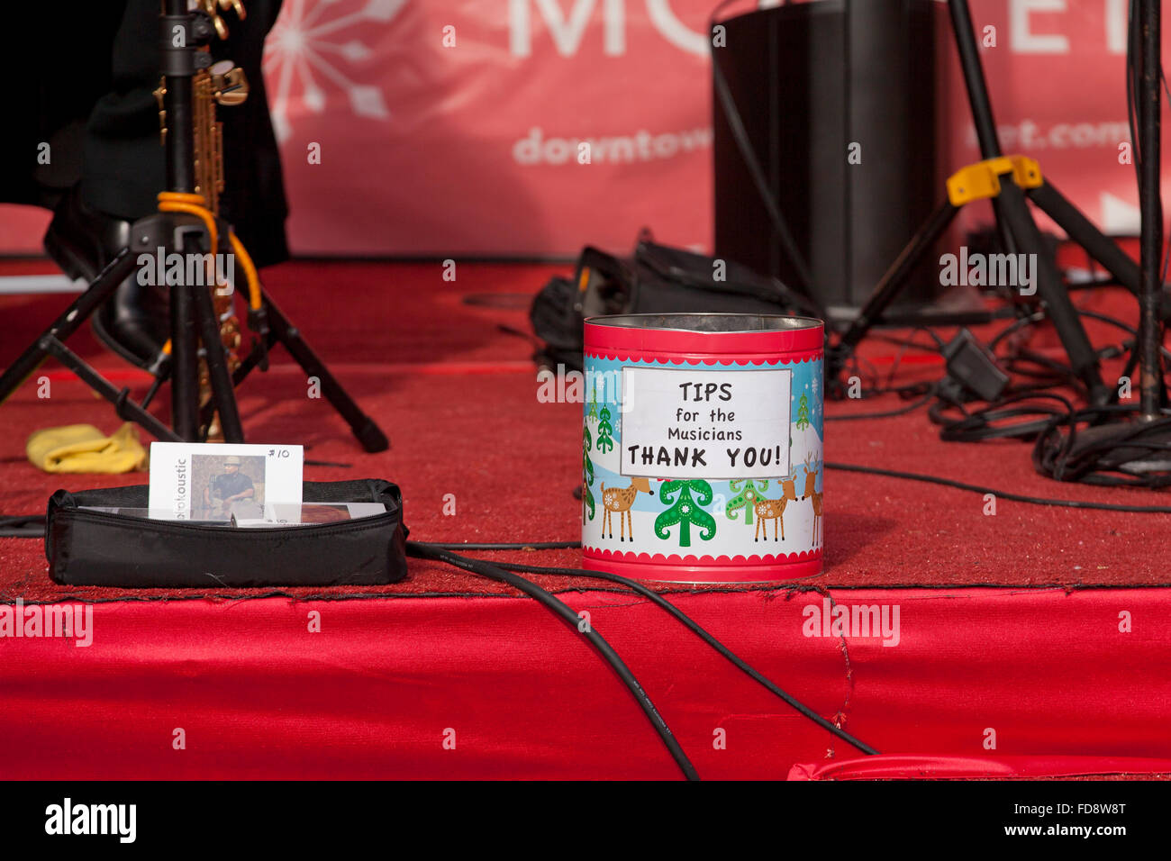 Tip jar on stage of a music band - USA Stock Photo - Alamy