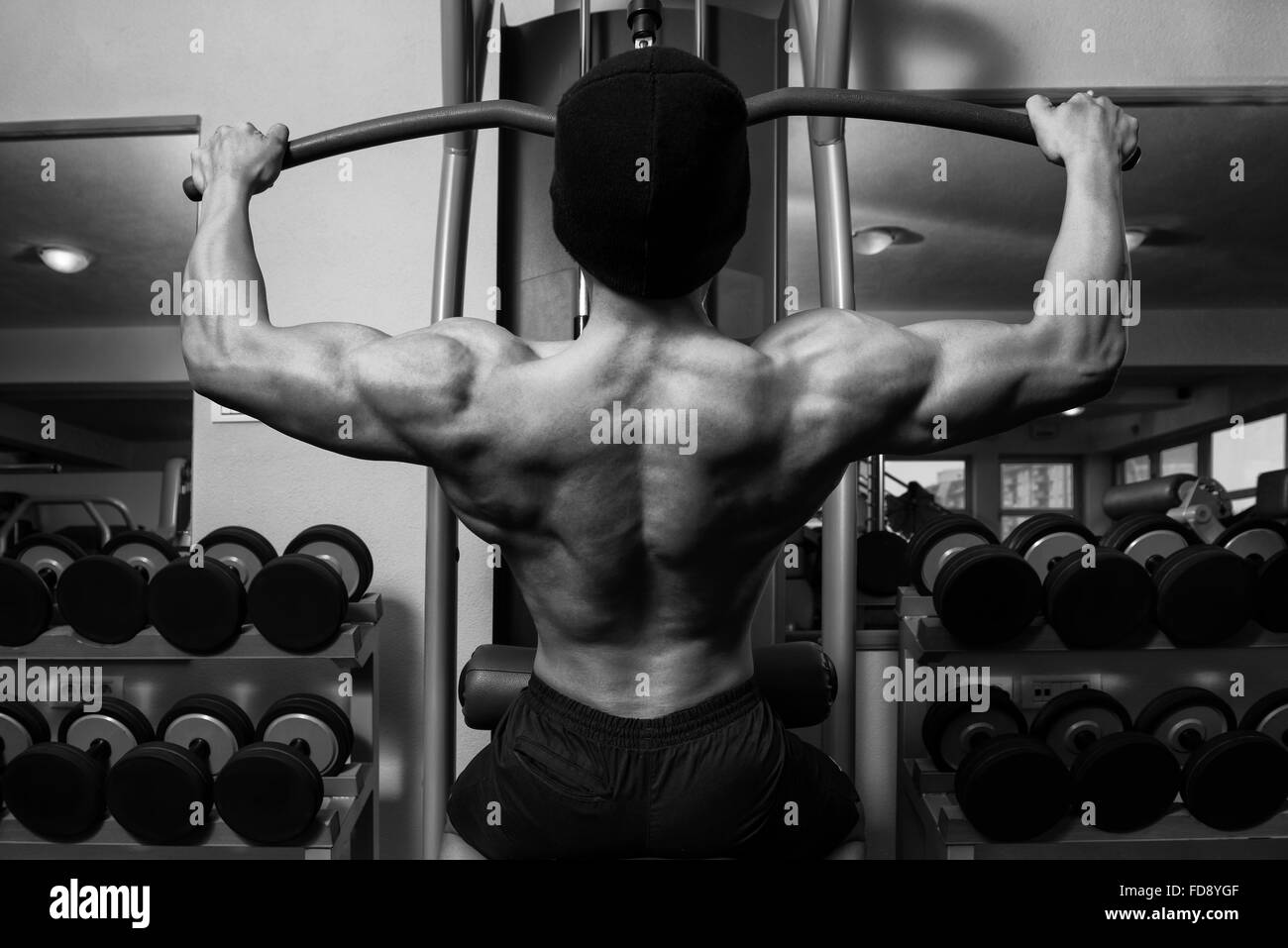 Male fitness model bodybuilder back Black and White Stock Photos ...